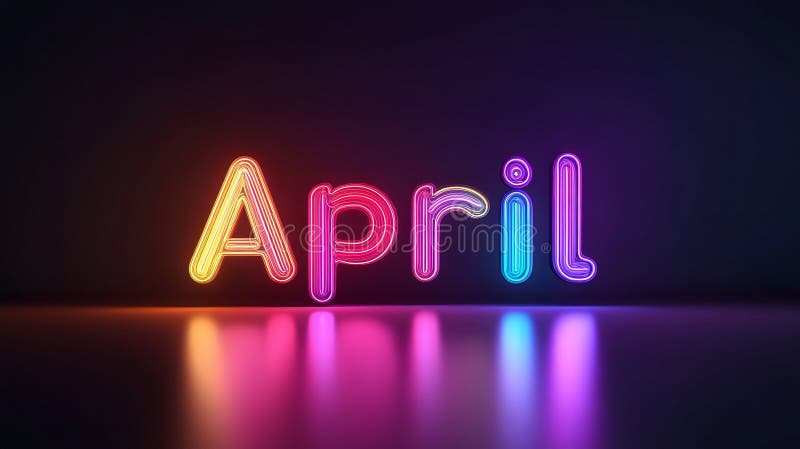 Neon Sign with the Word April in Pastel Colors Against a Dark Backdrop ...