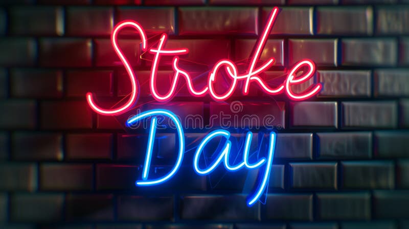 Neon Sign with the Words Stroke Day on a Brick Wall Stock Illustration ...