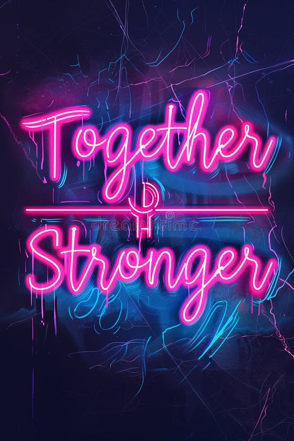 Neon Sign with the Words Together and Stronger in Dark Background Stock ...