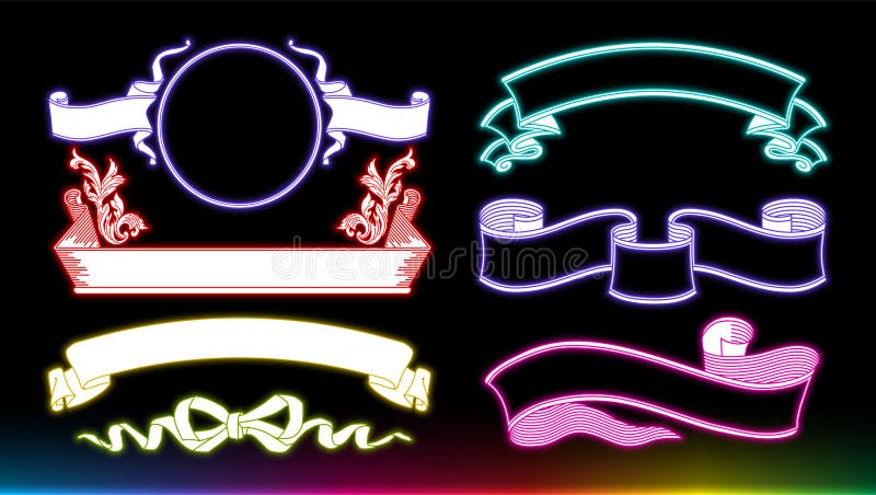 Neon Signboard Design Horizontal Label Set Stock Vector - Illustration ...