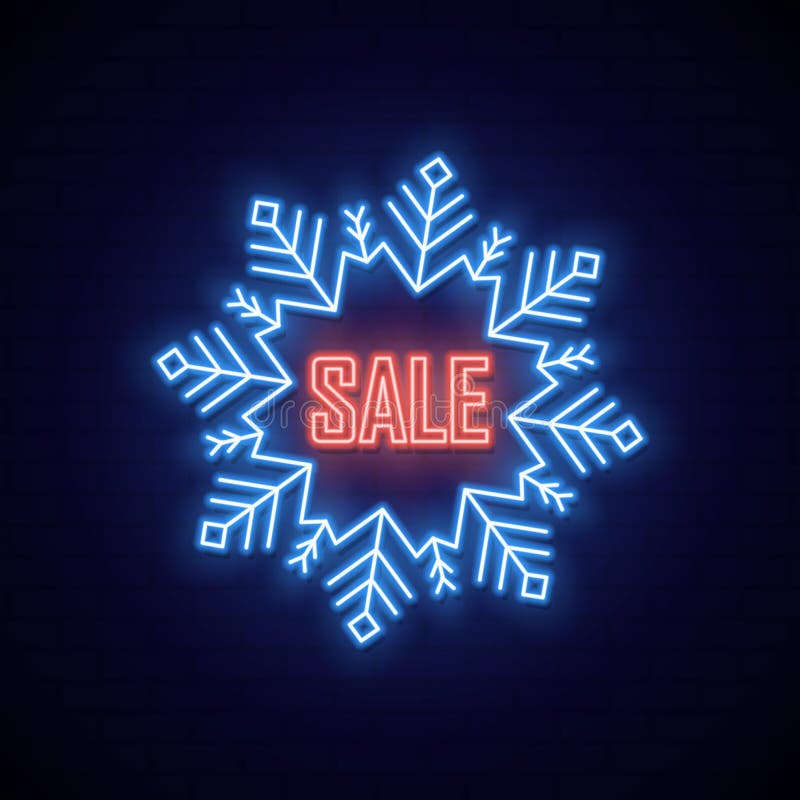 Neon Signboard in Shape Snowflake. Bright Neon Banner of Sale Stock ...