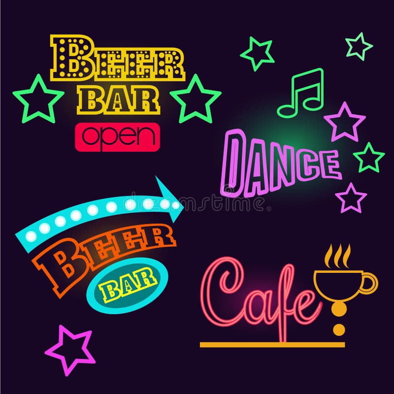 Neon Signs of Cafe, Beer and Bar. Vector Stock Illustration ...