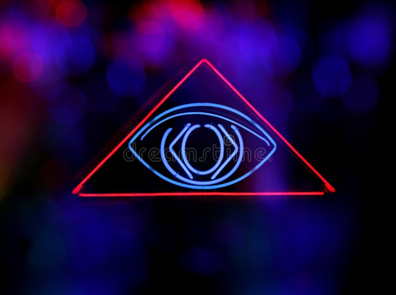 Neon Signs Neon Illuminati Evil Eye in Pyramid Neon Composite Stock ...