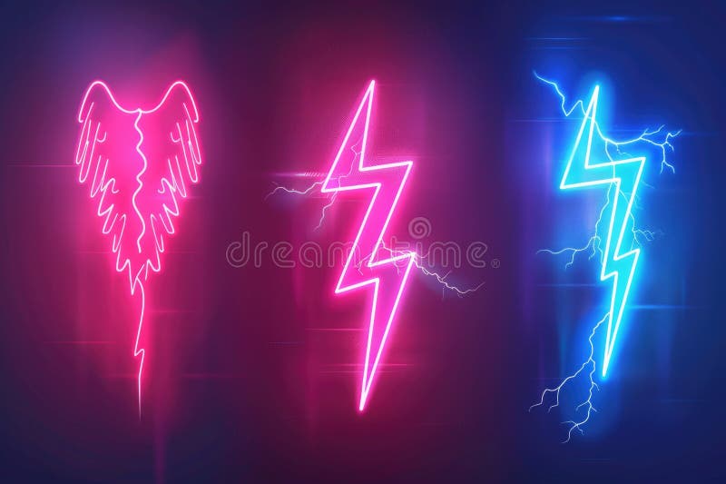 Neon Signs of Lightning with an Angel, Suitable for Various Digital ...