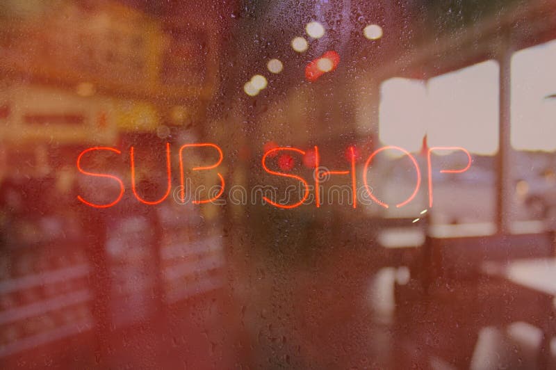 Neon Signs Neon Rainy Window Blur Image, Sub Shop Neon Sign Stock Photo ...