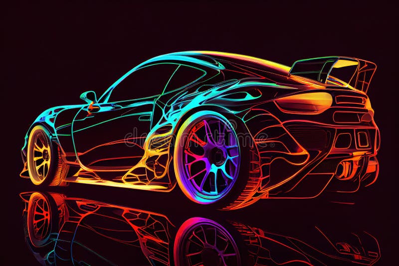Neon Silhouette of Modern Car. Stock Illustration - Illustration of ...