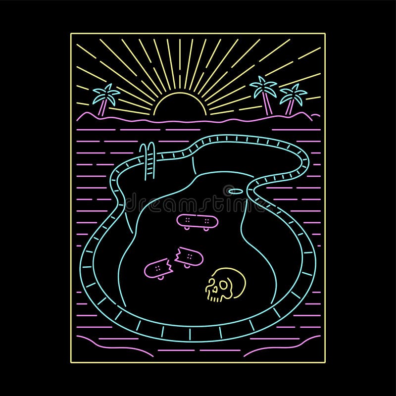 NEON SKATE POOL with SKULL BADGE COLOR BLACK Stock Vector ...