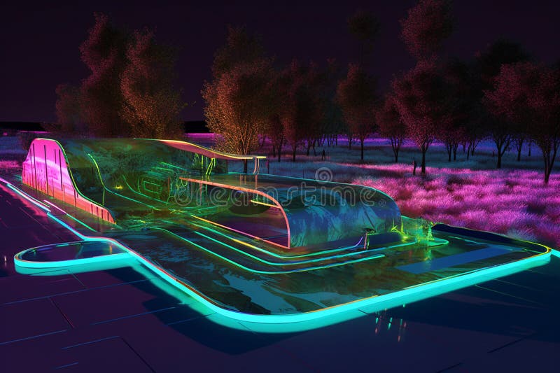 Neon Skatepark Foundation of Botanical Led-strips Cutaway-plan 3d Stock ...