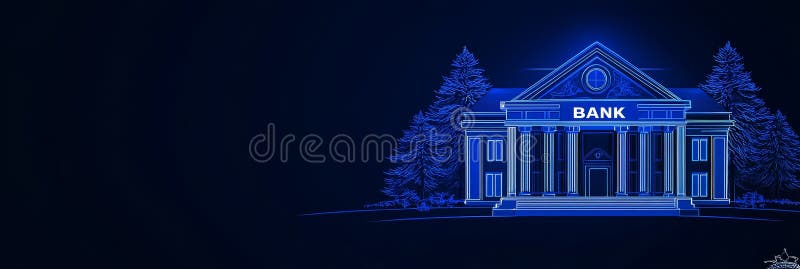 Neon Sketch of a Classic Bank Building Representing Finance, Technology ...