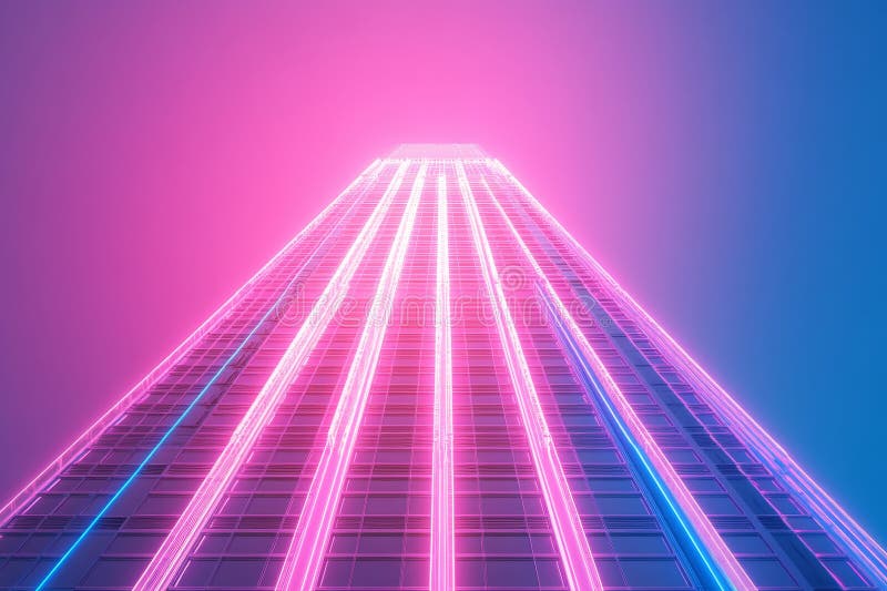 Neon Skyscraper Positioned on a Simple Stock Illustration ...