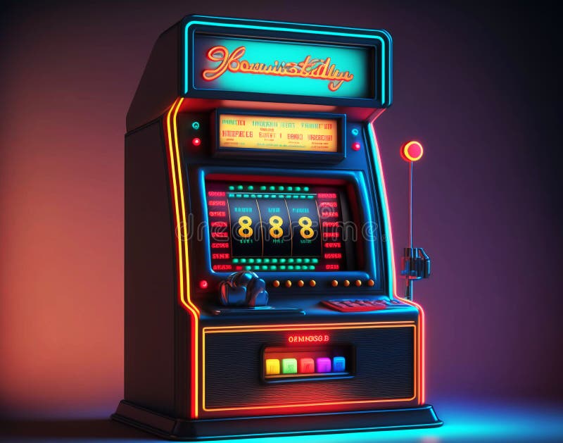 Neon Slot Machine in the Casino. Stock Illustration - Illustration of ...