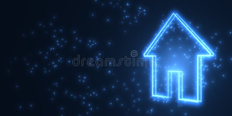 Neon Smart Home Icon on Dark Blue Background. 3D Rendering Stock ...