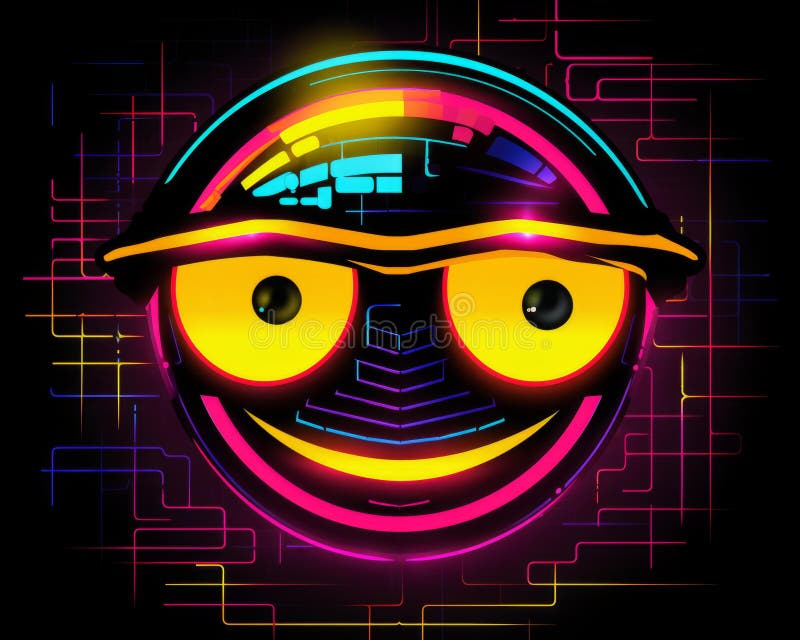Neon Smiley Fun Face Icon Symbol Vector Stock Illustration ...