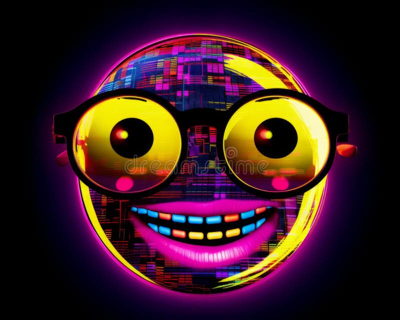Neon Smiley Fun Face Icon Symbol Vector Stock Illustration ...