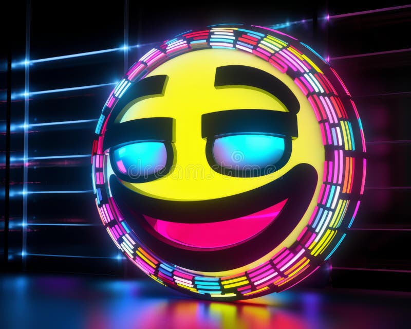 Neon Smiley Fun Face Icon Symbol Vector Stock Illustration ...