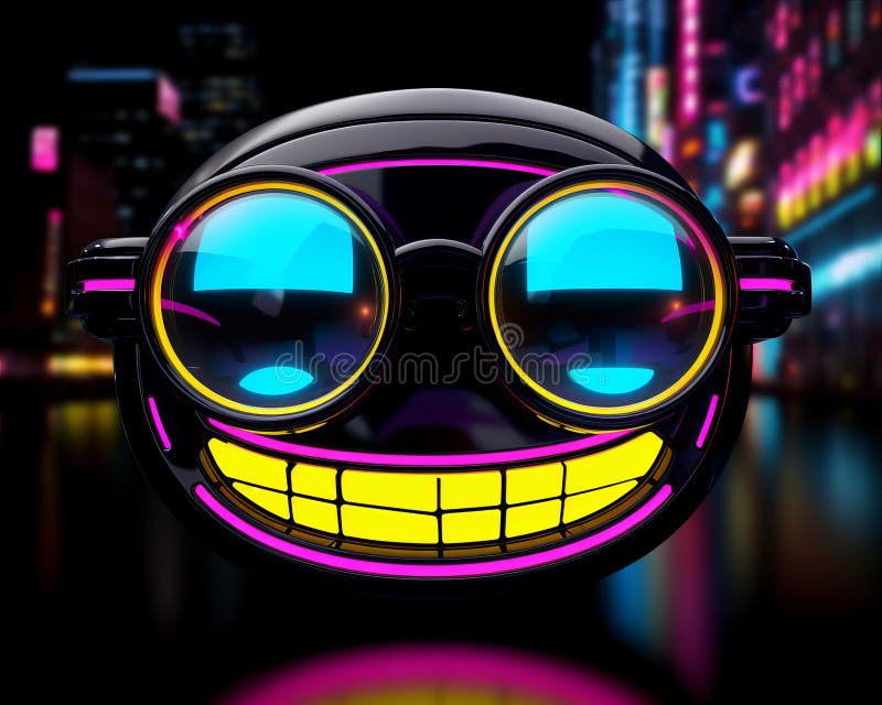 Neon Smiley Fun Face Icon Symbol Vector Stock Illustration ...