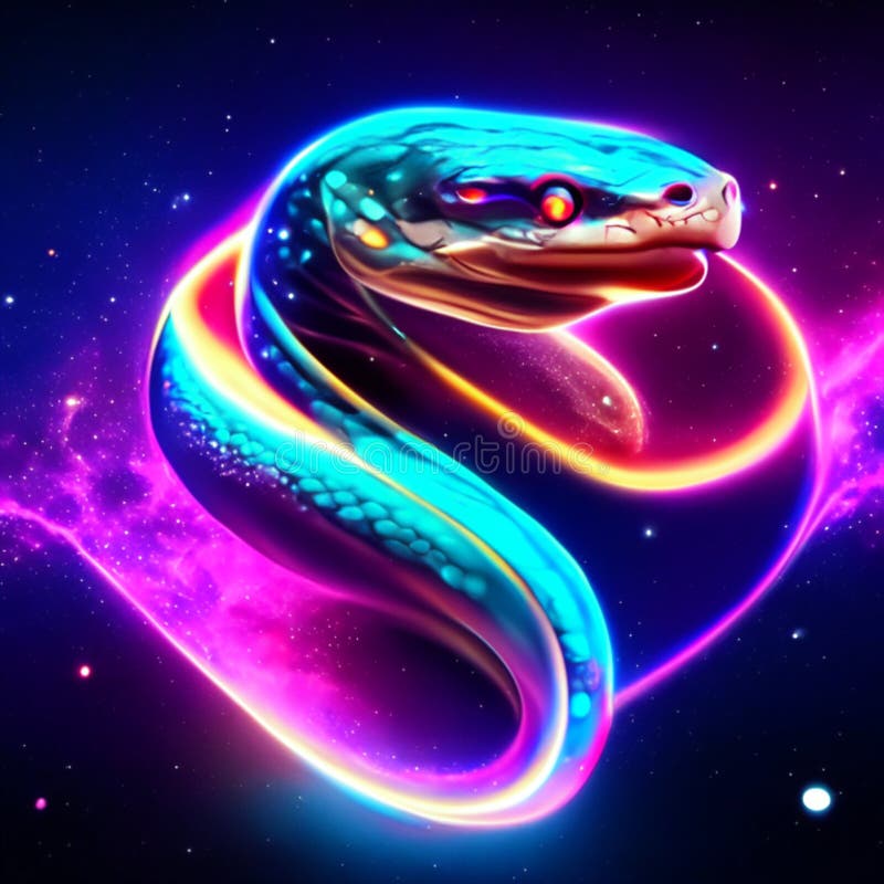 Neon Snake on Space Background. Vector Illustration in Neon Style Stock ...