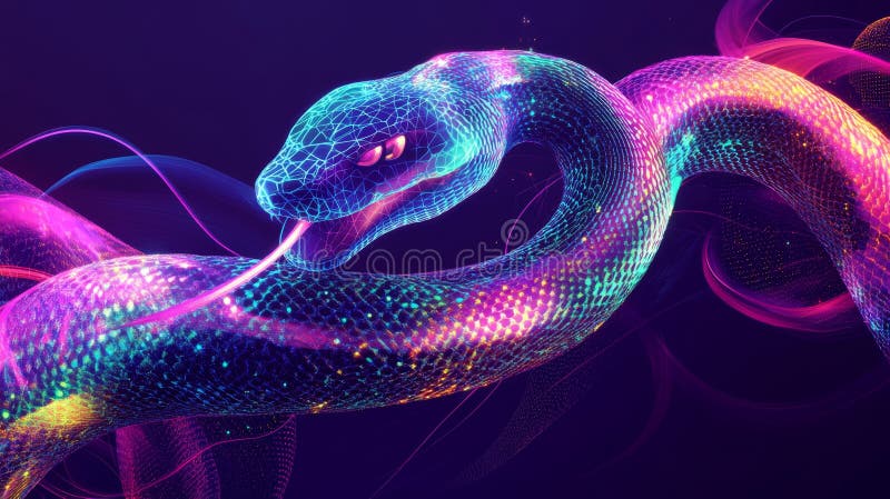 Neon Snake with Detailed Patterns in Digital 3D Rendering Stock ...