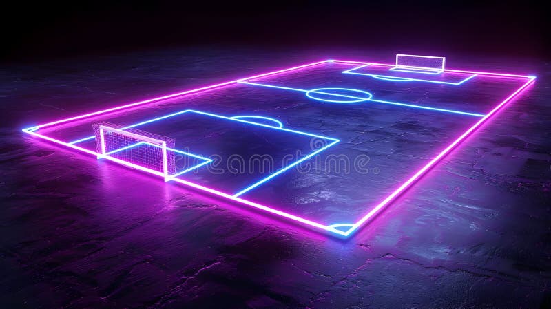 Neon Soccer Field 3D Illustration Stock Illustration - Illustration of ...