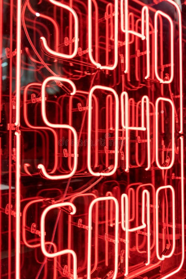 Neon Soho Sign stock image. Image of exterior, lust, cheap - 80319979