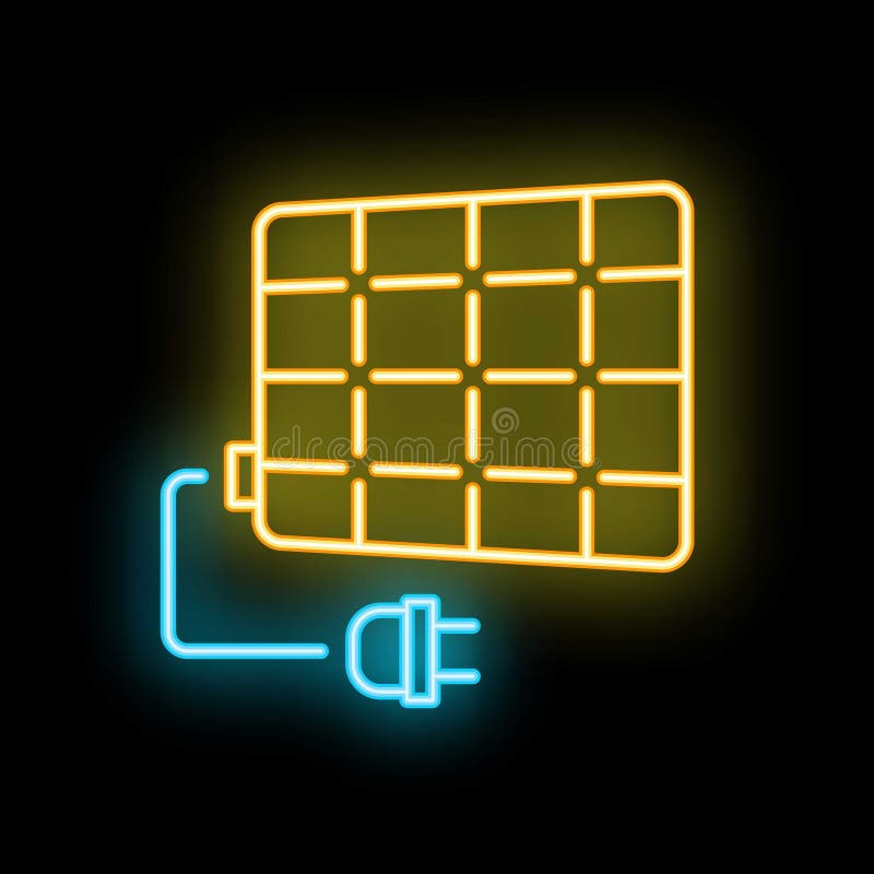 Neon Solar Panel Generating Electricity with Plug Icon Stock Vector ...