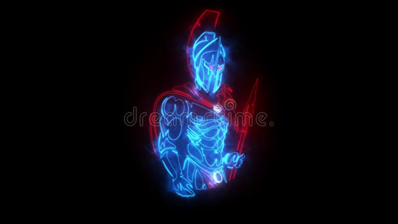 Neon Spartan Warrior with Spear Animated Logo Loopable Stock Footage ...