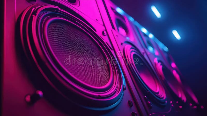 Neon Speakers a Symphony of Sight and Sound in Pink and Blue Stock ...