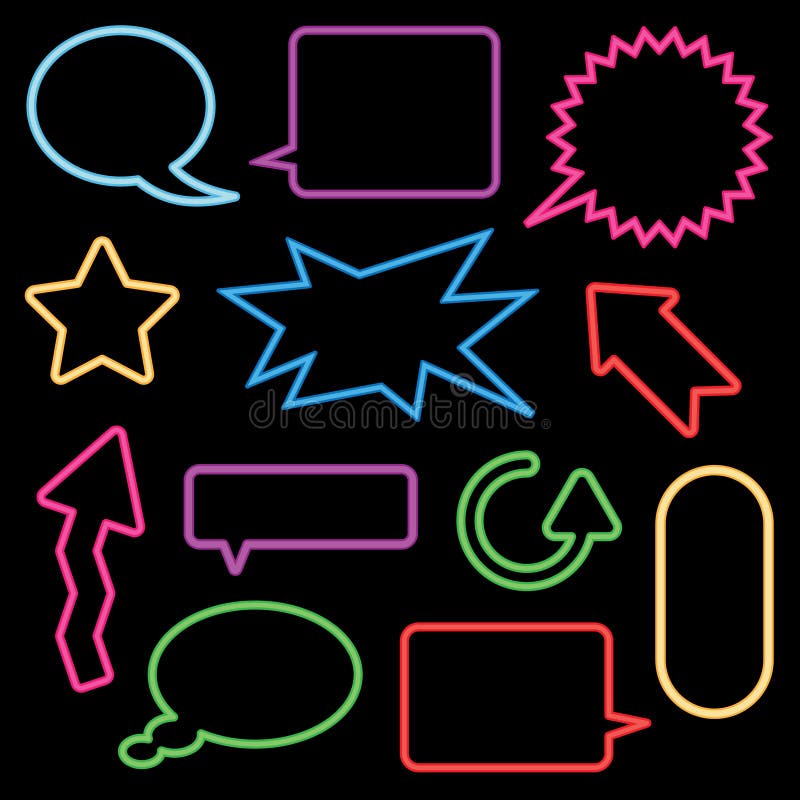 Neon Speech Bubbles and Signs Stock Vector - Illustration of arrow ...
