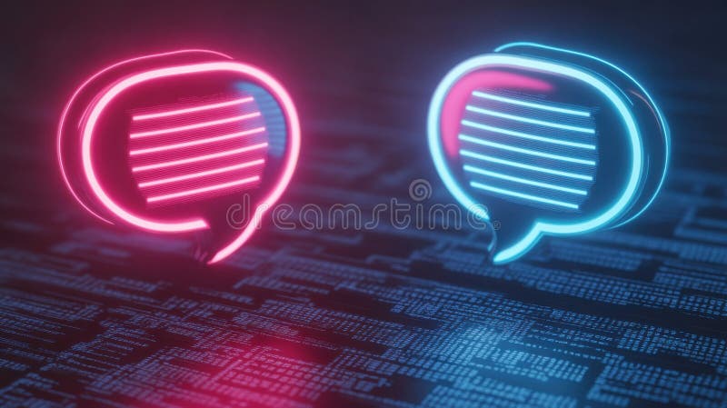 Neon Speech Bubbles Symbolize Digital Communication and Technology, AI ...
