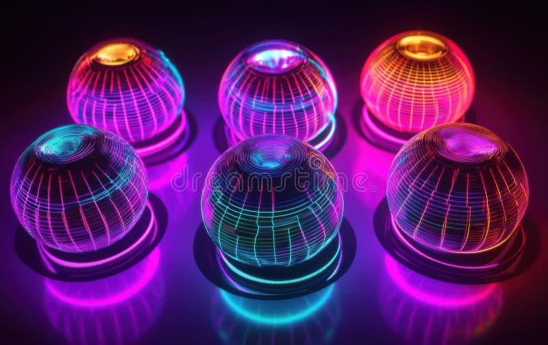 Neon Sphere Lights, Abstract Art Stock Illustration - Illustration of ...
