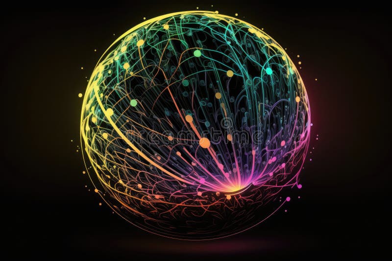Neon Sphere Outline on a Black Background. Generative AI Stock ...