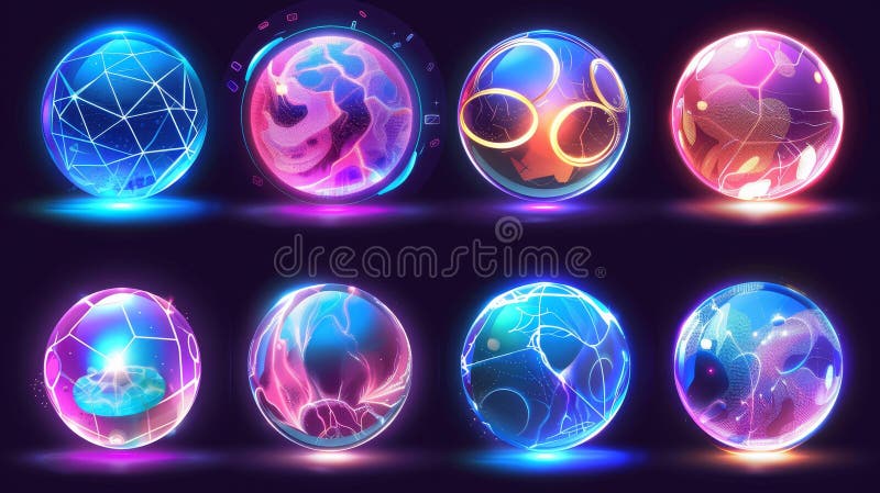 An Neon Sphere Shield with Different Textures and Glows. a Realistic 3D ...
