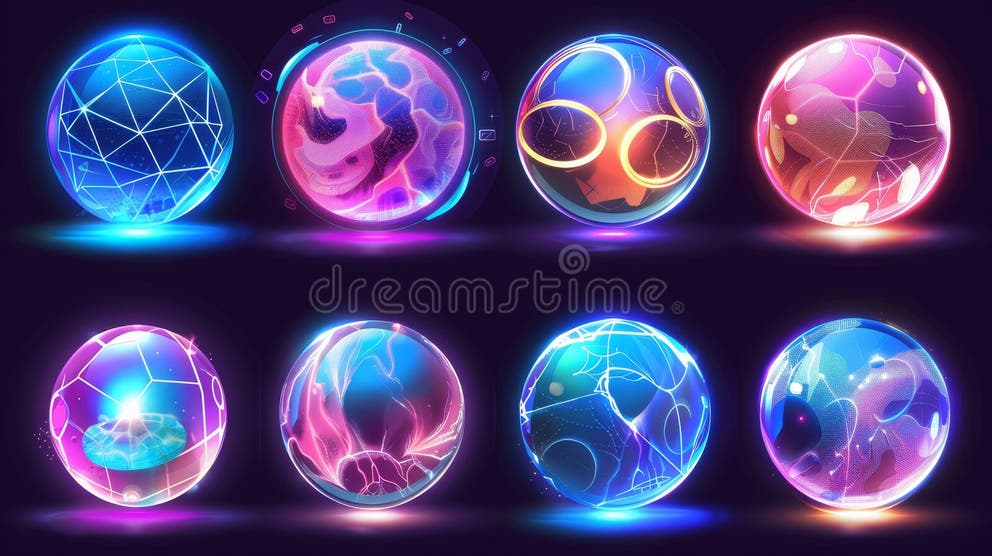 An Neon Sphere Shield with Different Textures and Glows. a Realistic 3D ...
