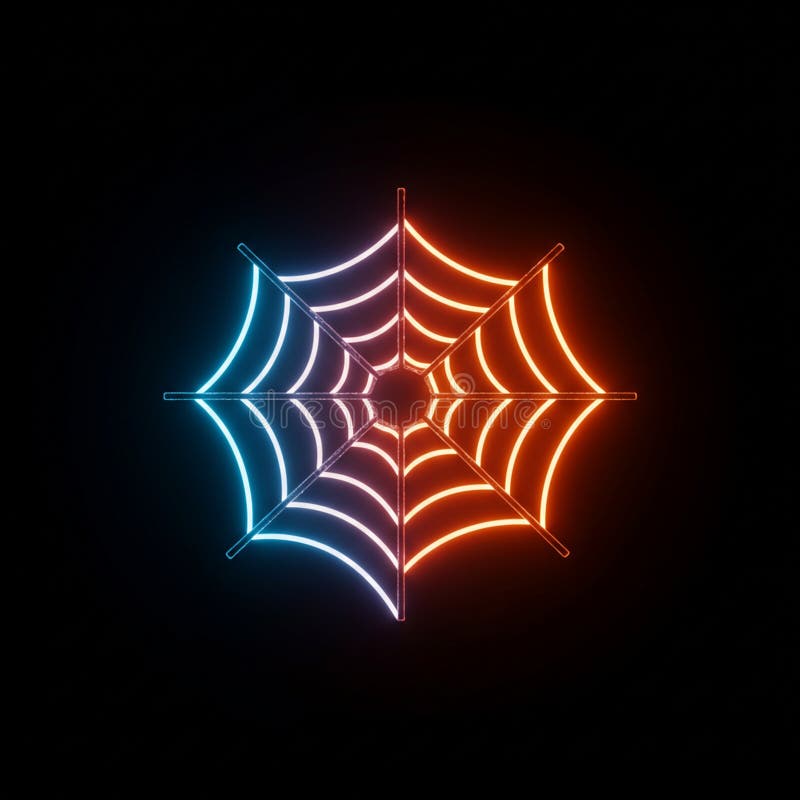 A Neon Spider Web Design is Centered on a Black Background. the Web is ...