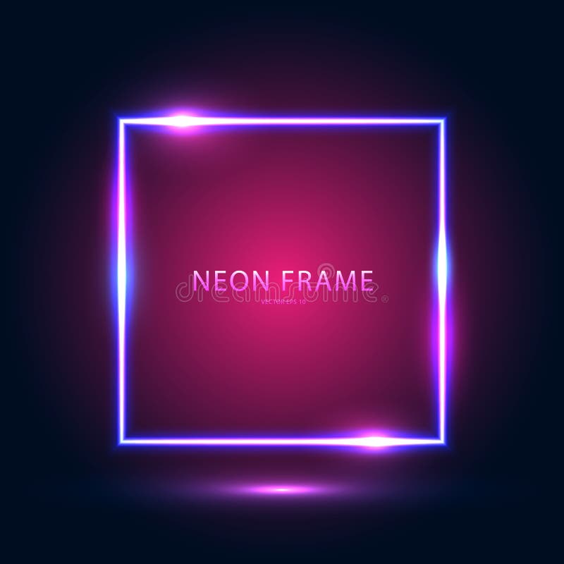 Neon Square Blue Frame on Dark Blue Pink Background. Stock Vector ...