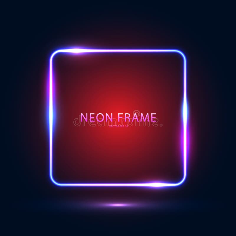 Neon Square Blue Frame on a Dark Blue-red Background. Stock Vector ...