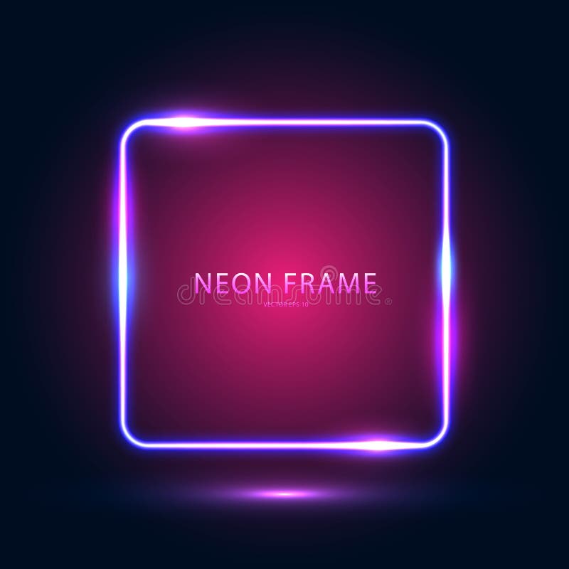 Neon Square Frame with Shining Effects and Highlights on a Dark Blue ...