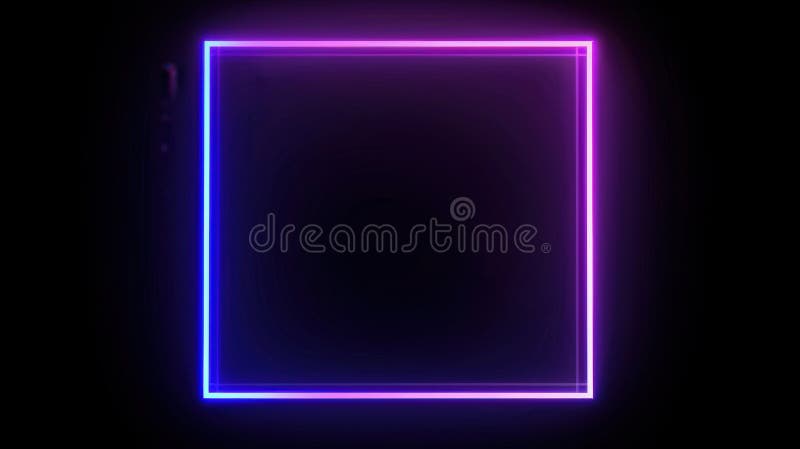 Neon Square Frame with Blue and Pink Neon Lights on a Black Background ...