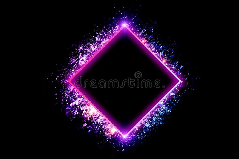 Neon Square Frame is a Neon Light Surrounded by Sparkling Stars Stock ...