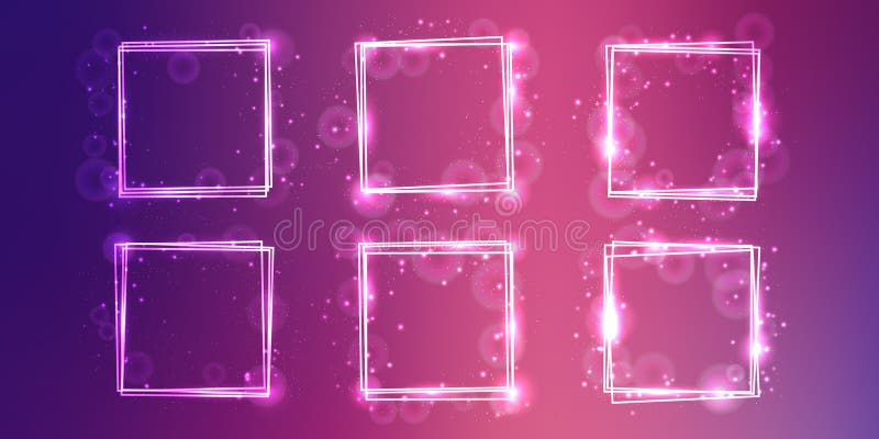 Neon Square Frame with Shining Effects and Sparkles Stock Illustration ...