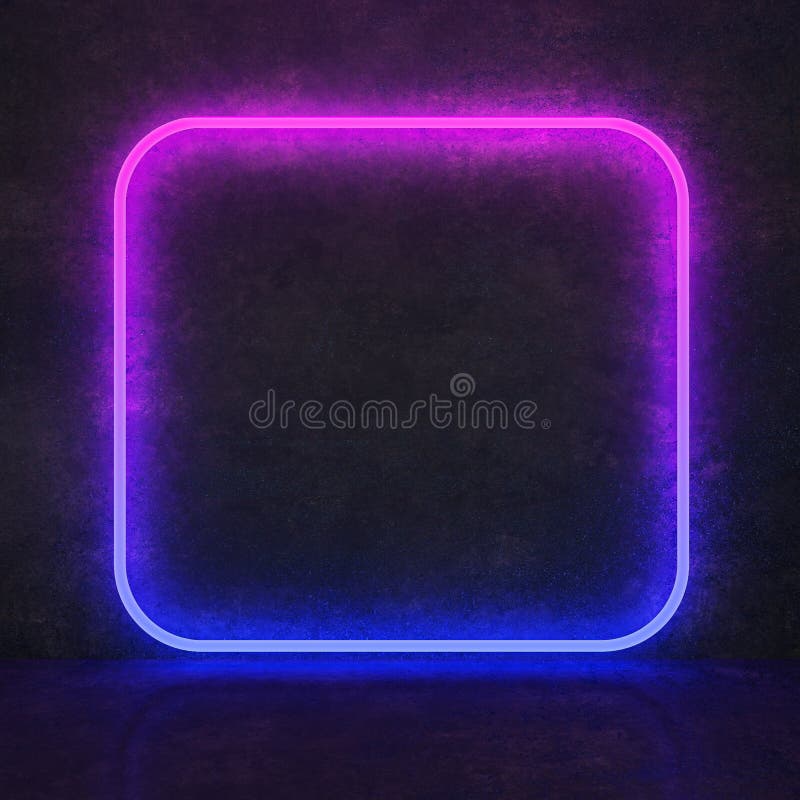 Neon Square with Rounded Corners on Black Wall Stock Illustration ...