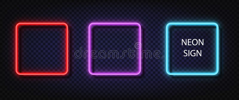 Neon Square Sign. Glowing Color Vector Set Realistic Neon Square Stock ...