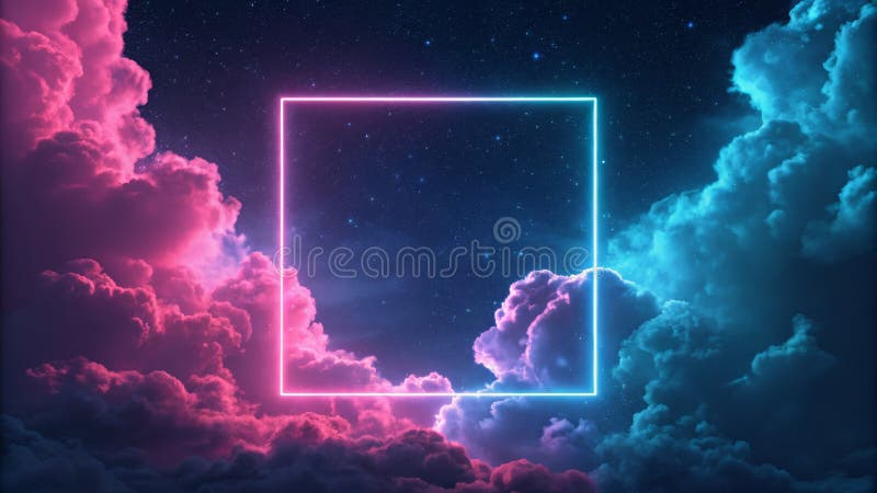 Neon Square in a Starry Sky Cloudscape Composition Stock Illustration ...