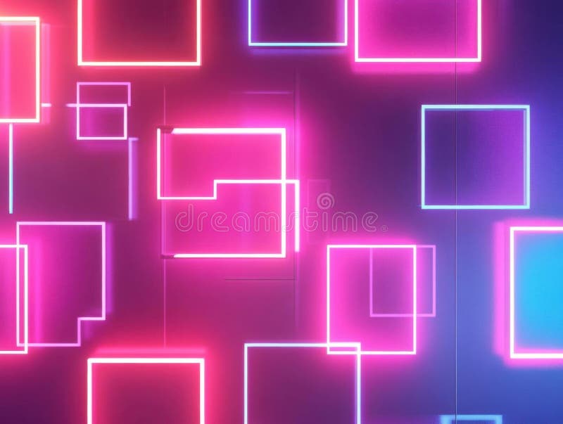 Neon Squares Glow Vibrantly, Creating Psychedelic Light Art Stock ...