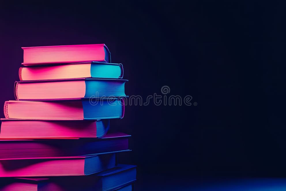 Neon Stack of Books: a Vibrant Display of Knowledge Stock Illustration ...