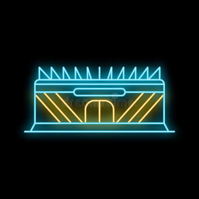 Neon Stadium Building Shining at Night on Black Background Stock Vector ...