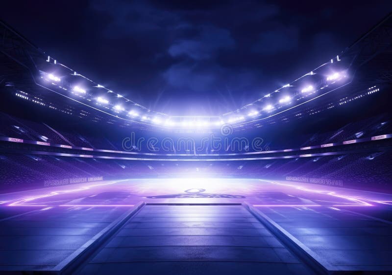 Neon Stadium Stage Glowing Neon Lighting and a Blank Platform for ...