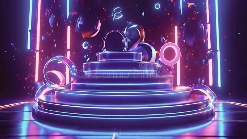 Neon Stage with Abstract Elements Stock Video - Video of concept ...
