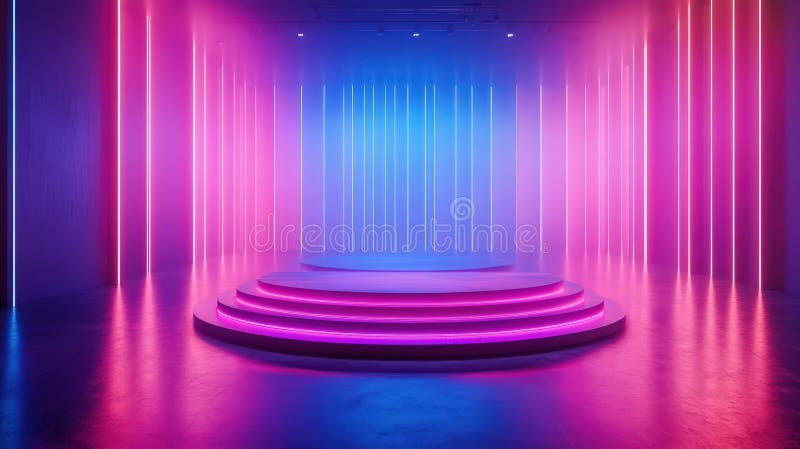 Neon Stage with Circular Platform Stock Illustration - Illustration of ...