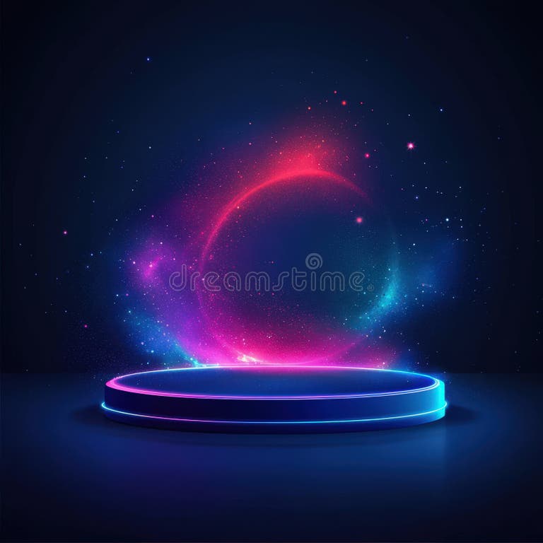 Neon Stage with Cosmic Light Effect Stock Illustration - Illustration ...